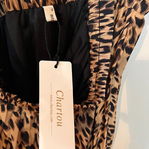Chartou | Dresses | Chartou A Line Leopard Print Pleated Shirring ...